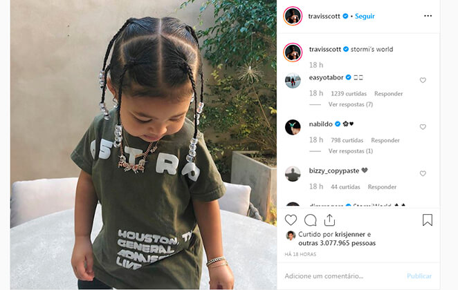 Travis Scott faz trança em Stormi, filha dele e Kylie Jenner - OFuxico