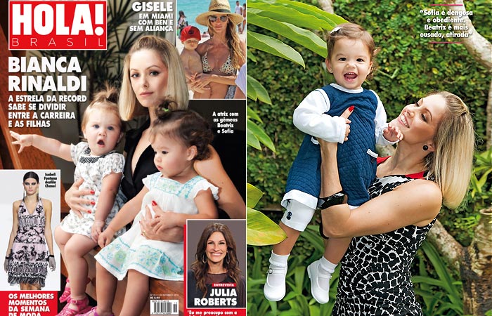 Bianca Rinaldi posa com as gêmeas para capa de revista - OFuxico