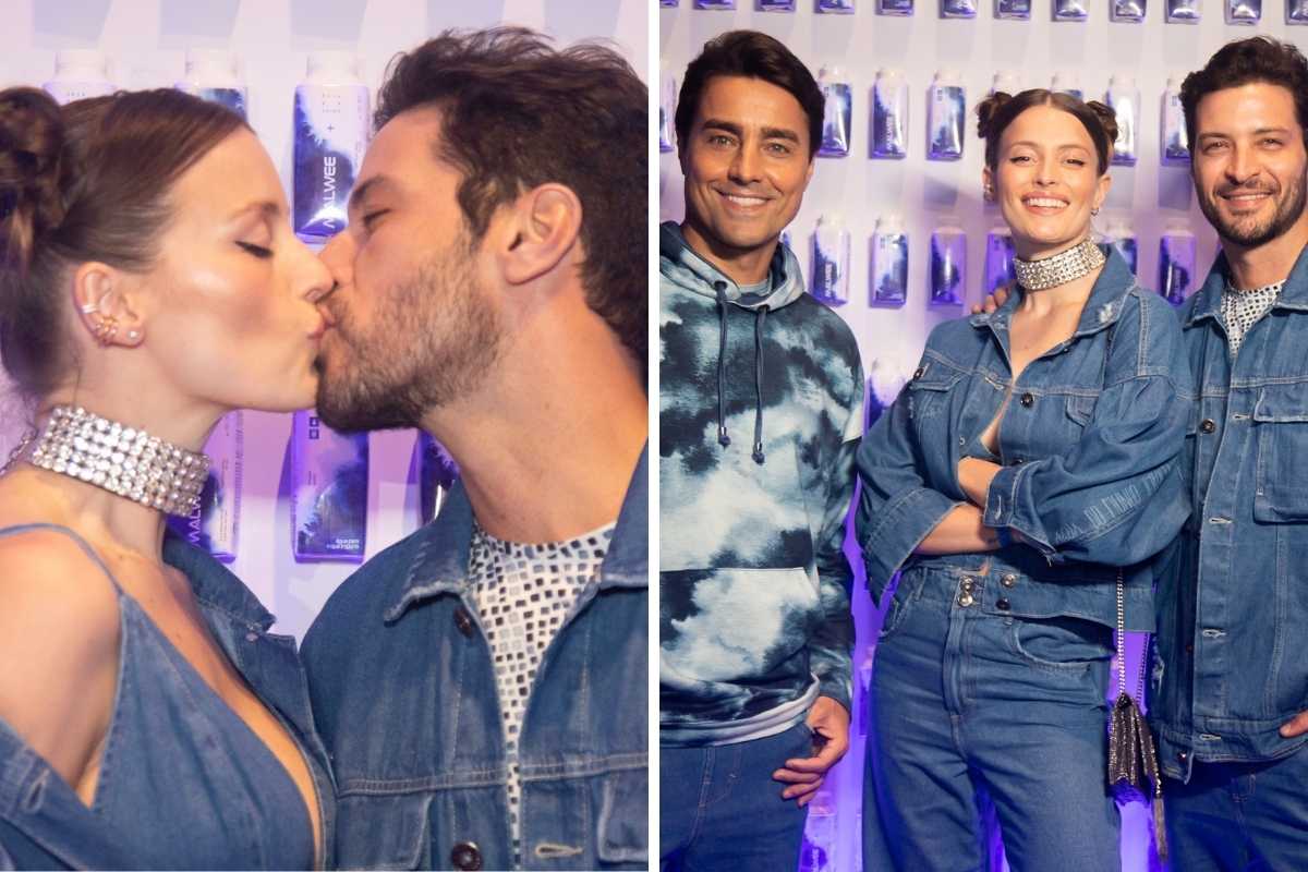 Leandro Lima beija esposa Flávia Lucini em evento com Ricardo Pereira