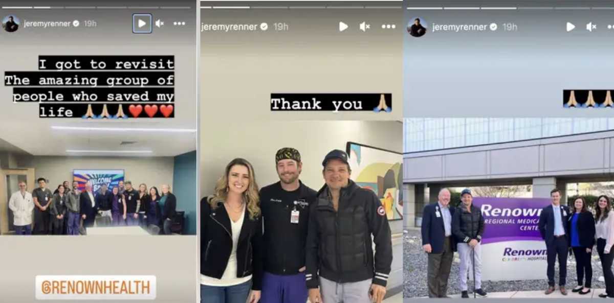 Jeremy Renner visita equipe médica que salvou sua vida