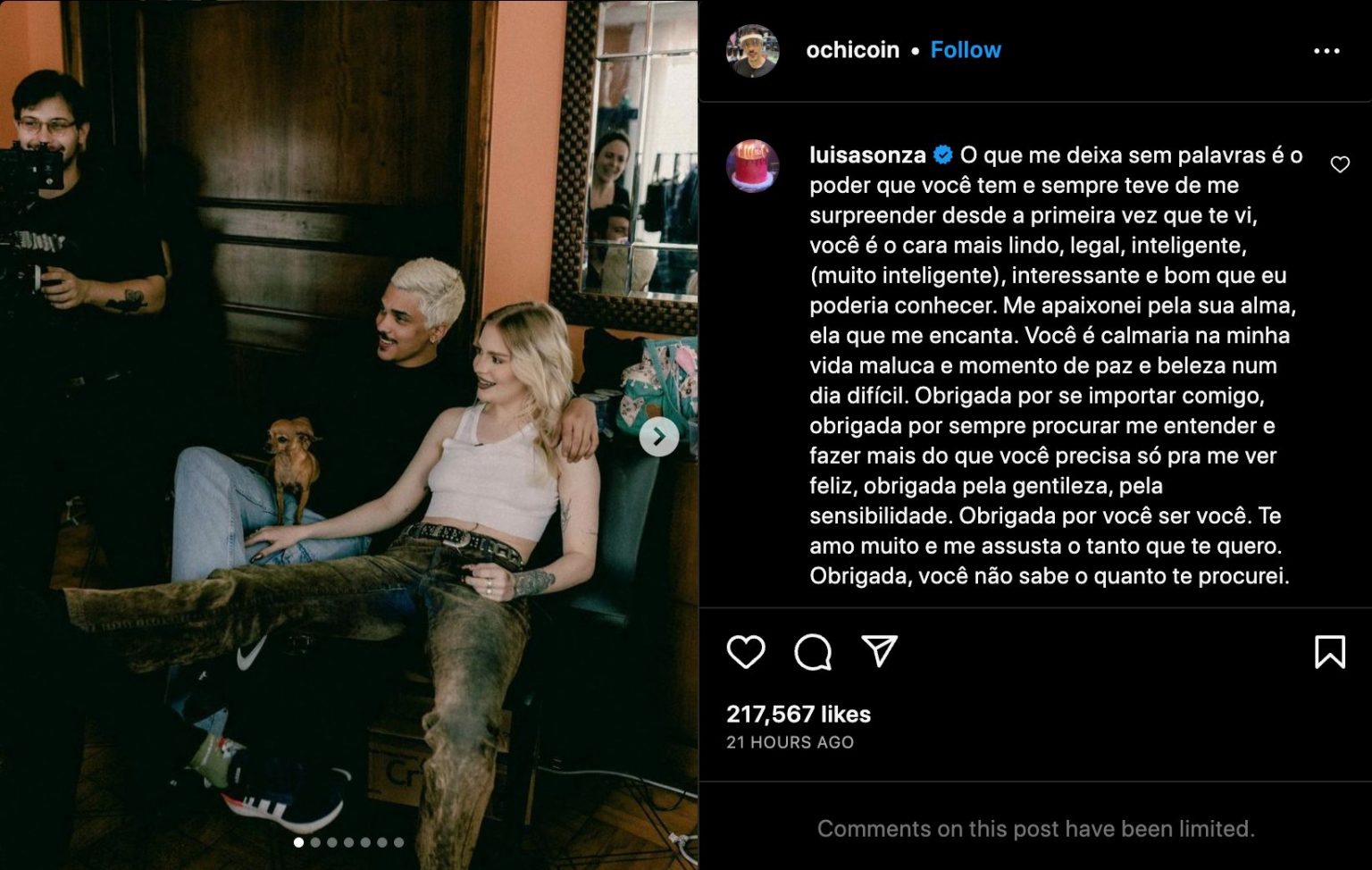 Luísa Sonza se declara para namorado: ‘Não sabe quanto te procurei’