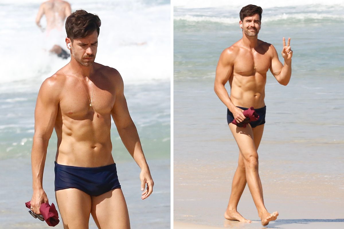 Marcos Pitombo exibe corpão definido na praia, após suposto término